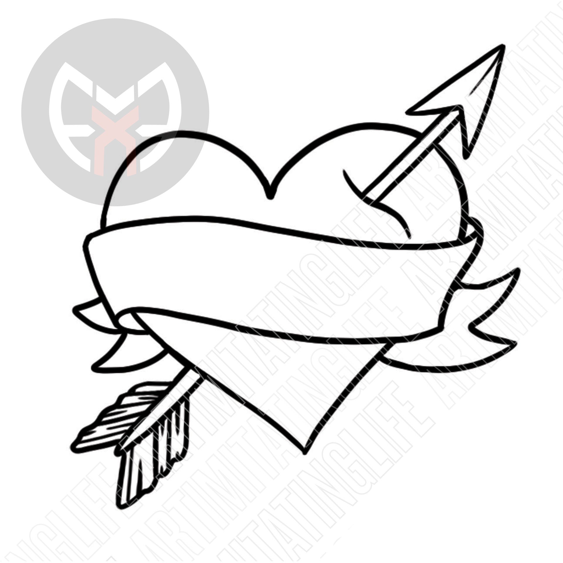 Heart With Arrow And Banner Drawing